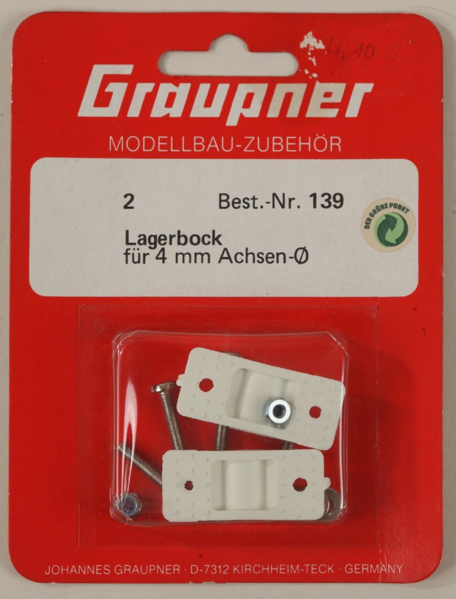 Graupner 139 Lagerbock f. 4 mm Achsen, 2,05